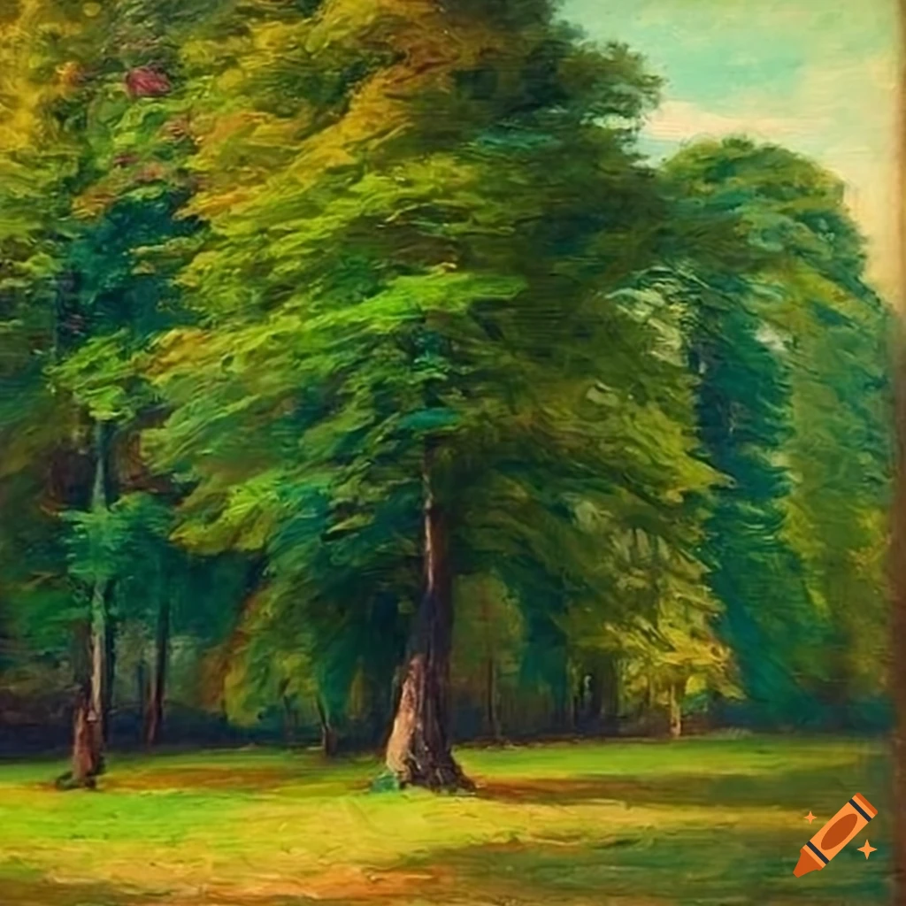 Vibrant green trees in an impressionist painting