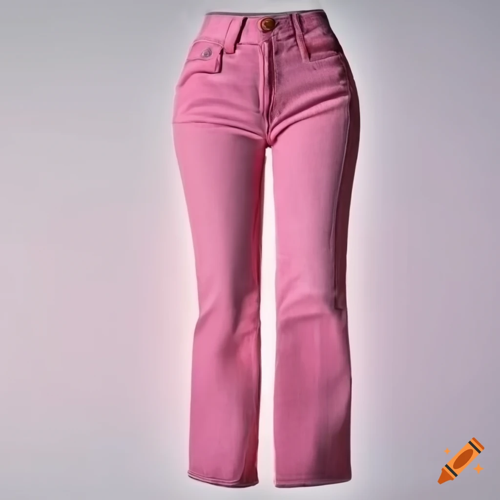 Pink jean pants on white background