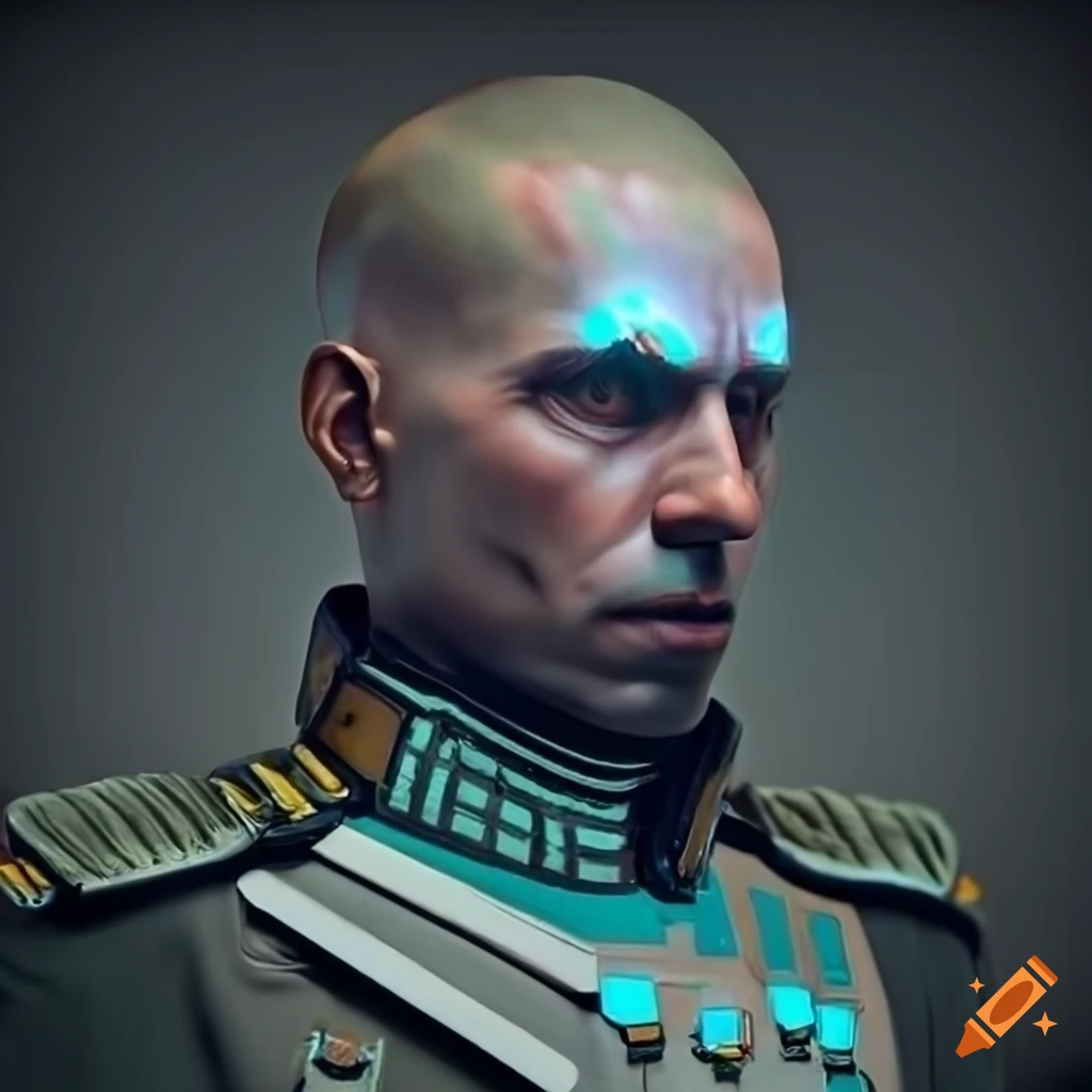 Sculpted portrait of a male soldier in futuristic military dress uniform on Craiyon