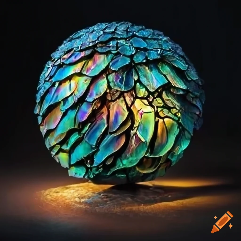 Metal sculpture with iridescent tree bark texture on Craiyon