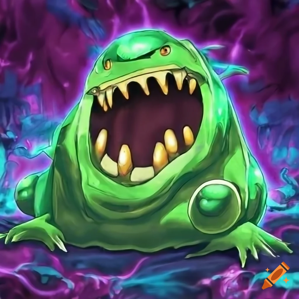 Detailed artwork of a slime monster yu-gi-oh card on Craiyon