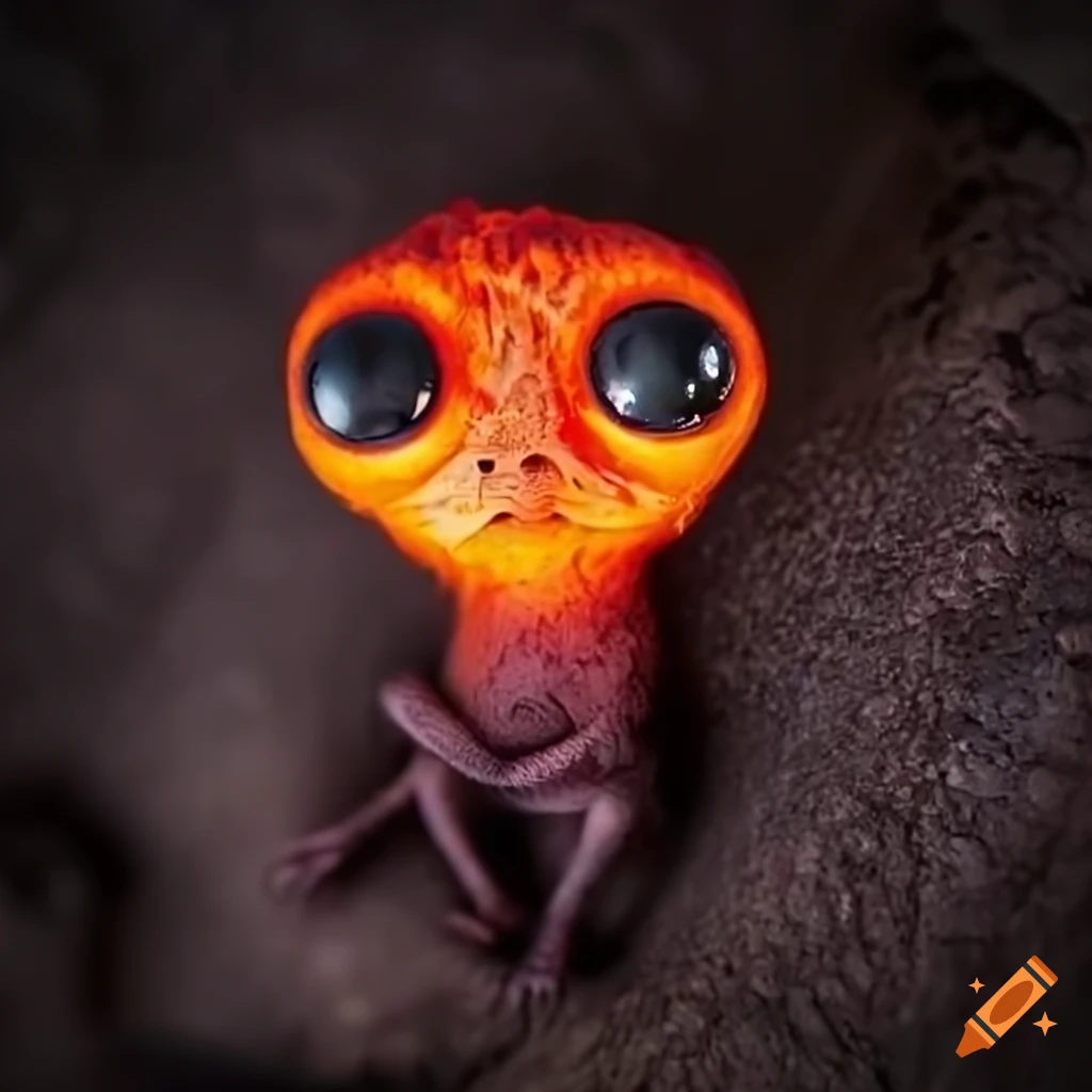 Adorable alien animal in a lava-filled environment on Craiyon