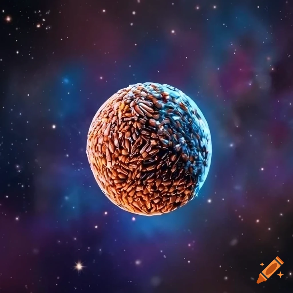 Rice grains ball resembling a celestial object on Craiyon