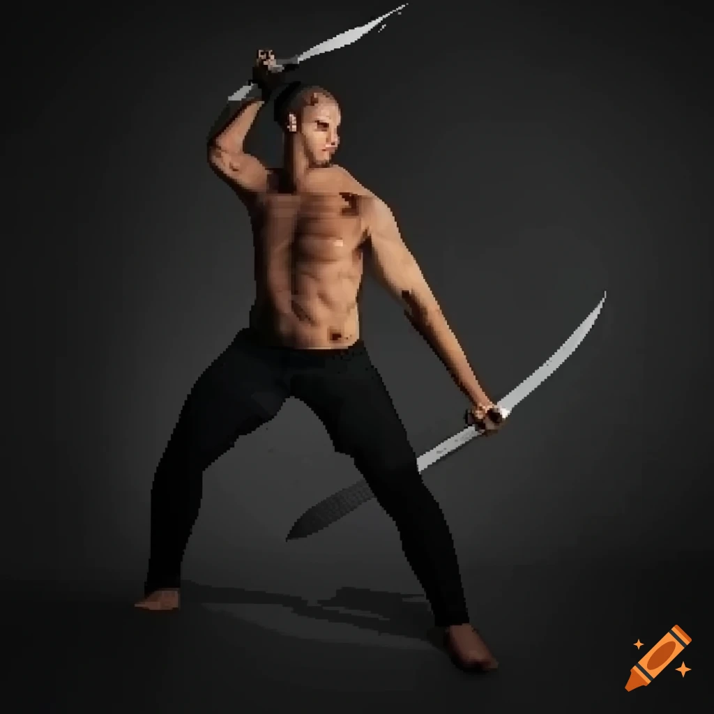 Pixel art of a man attacking with a sword on Craiyon
