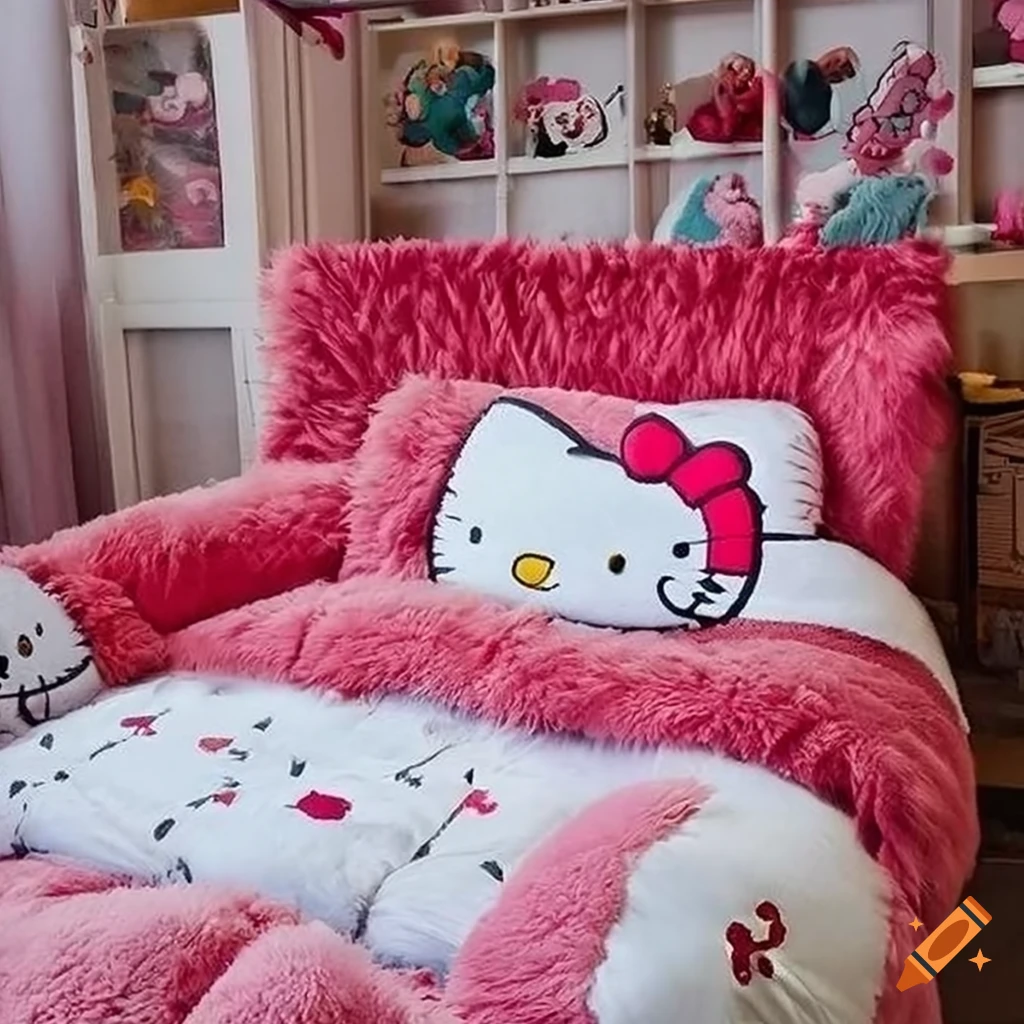 Big fluffy and cozy hello kitty bed on Craiyon