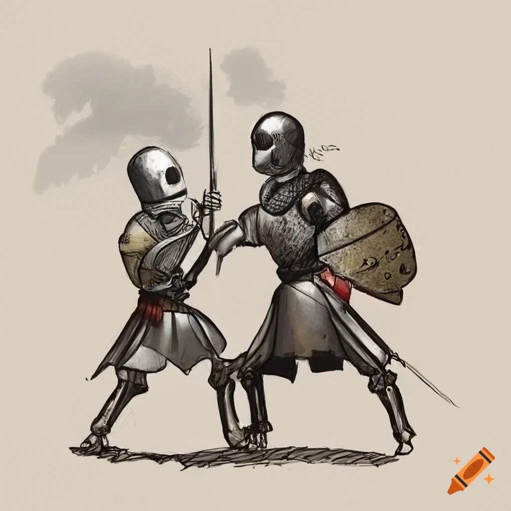 Sketch of skeleton knights in combat