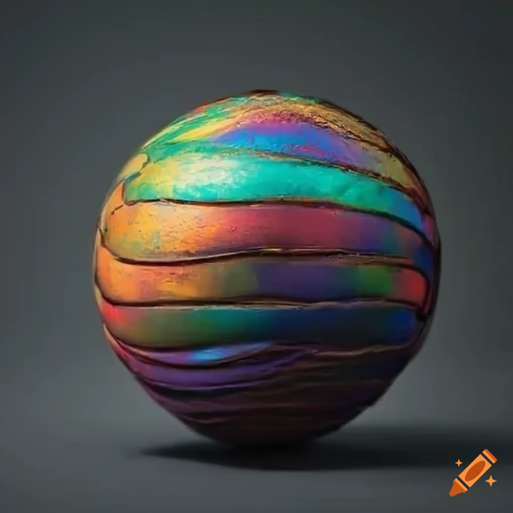 Metal ball with colorful tree bark texture on Craiyon