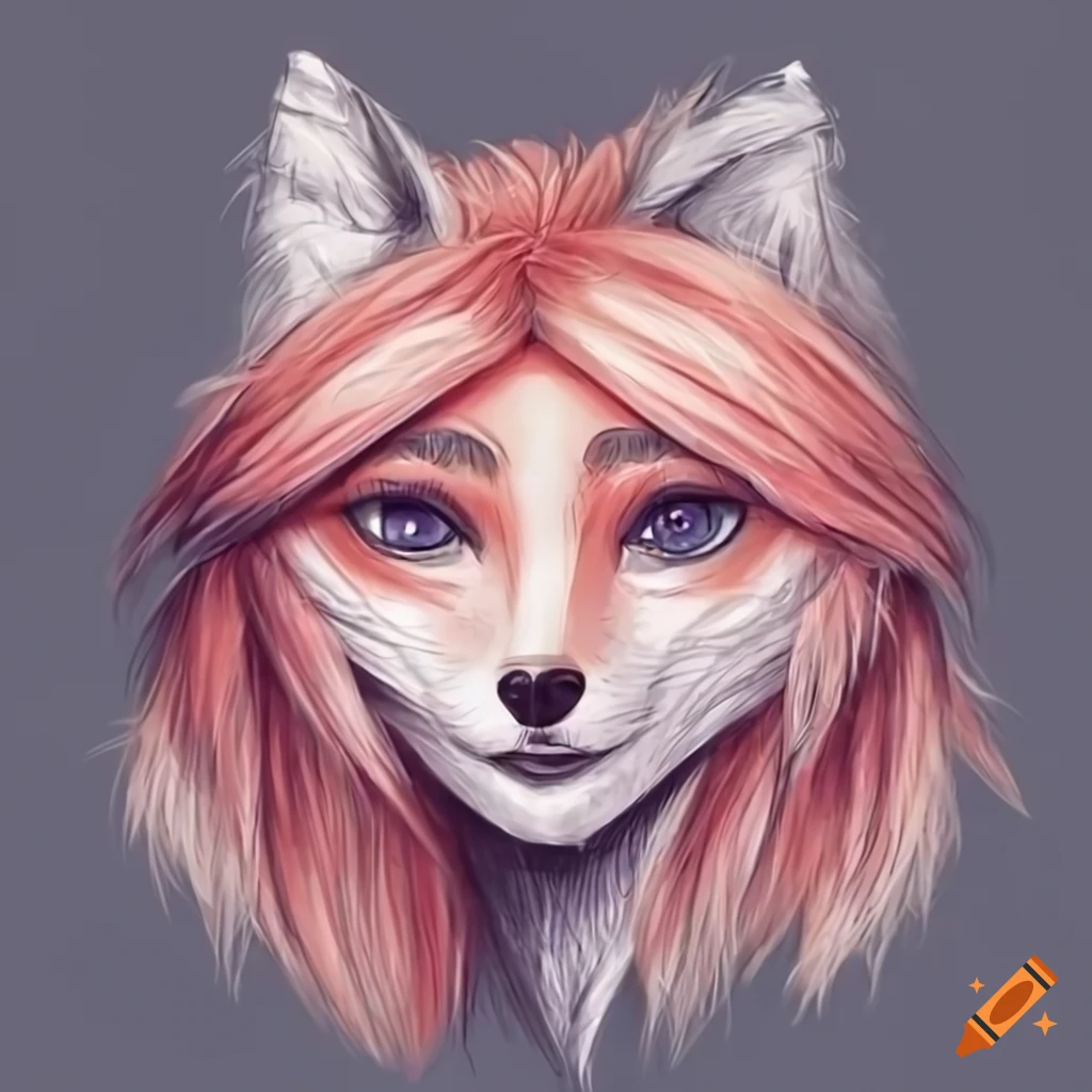 Illustration of a beautiful winking fox with flowing hair