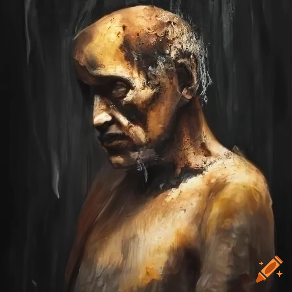 Abstract profile portrait on a splintered wood canvas on Craiyon