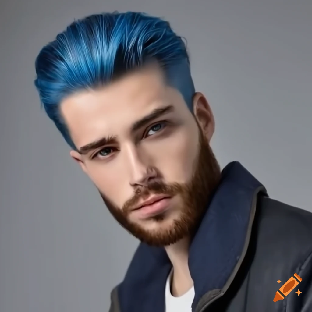 Portrait of a stylish man with blue highlights in his hair on Craiyon