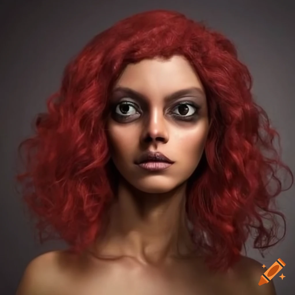 Portrait of a maroon-haired alien woman with egyptian features