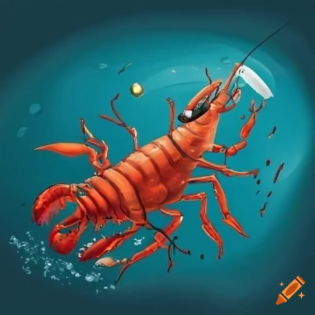 Humorous image of a lobster smoking underwater