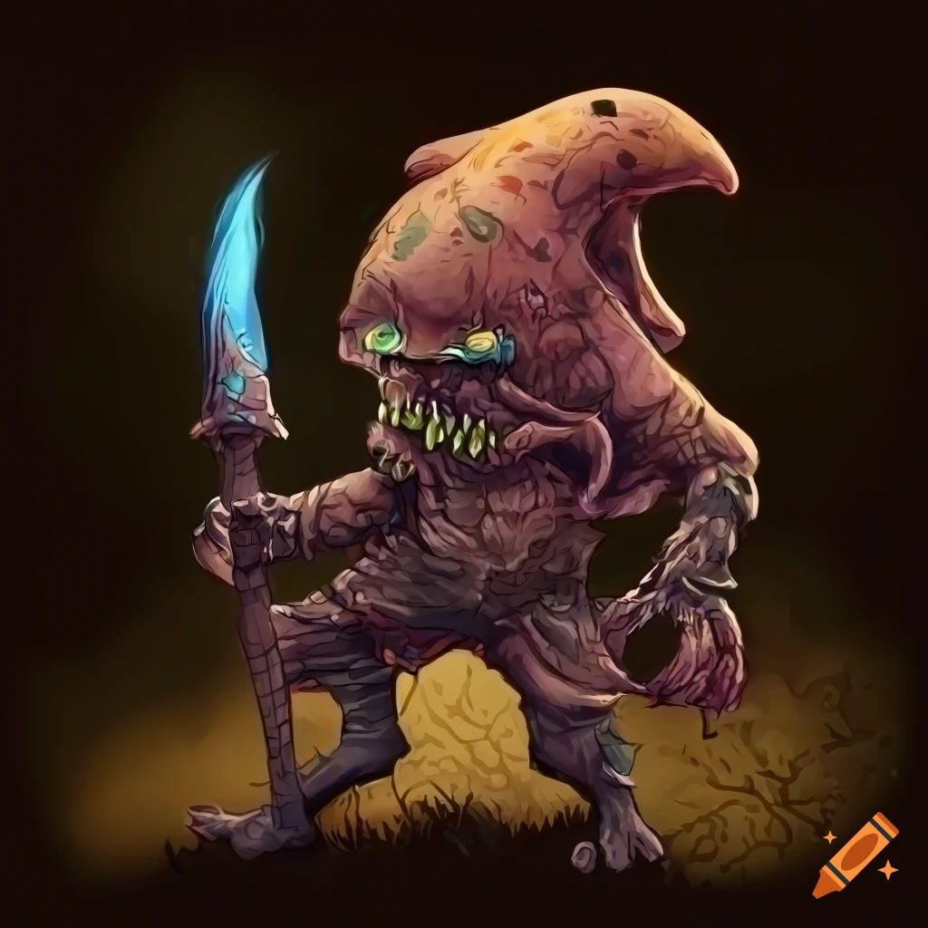 Fantasy fungus man warrior with a cape