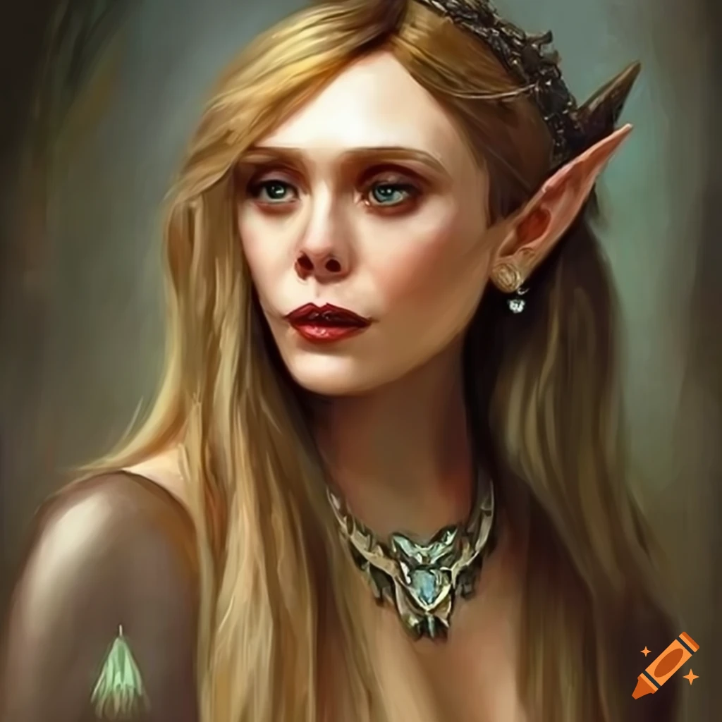 Oil painting of elizabeth olsen as a fantasy elf princess