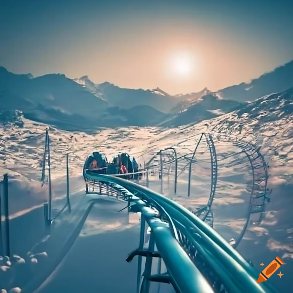 Snowy mountain roller coaster on Craiyon