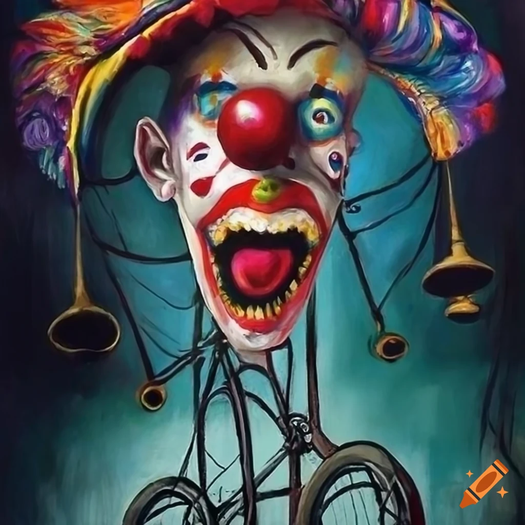 Expressionist painting of a surreal circus with various objects on Craiyon