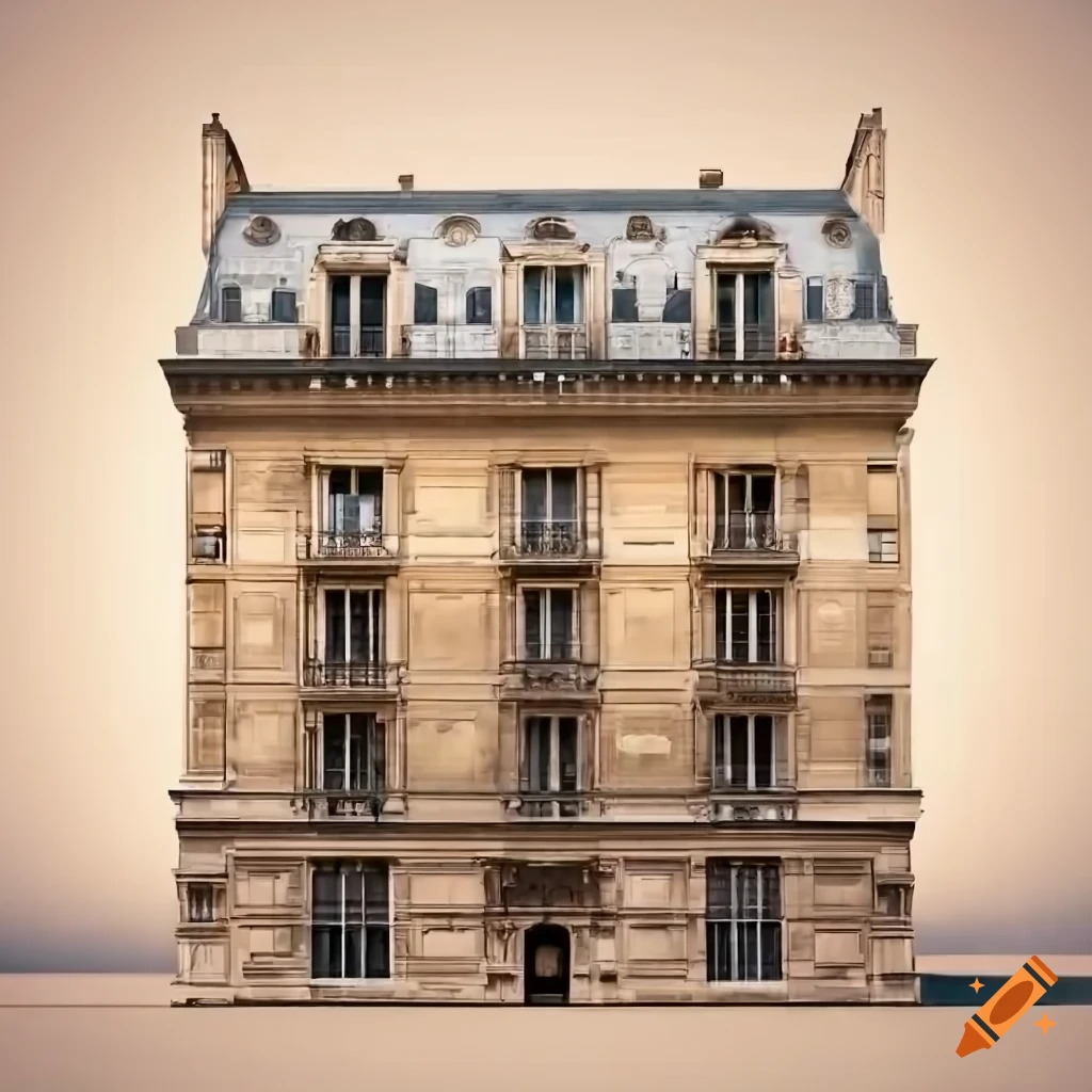 Front view of a 19th century parisian building on Craiyon
