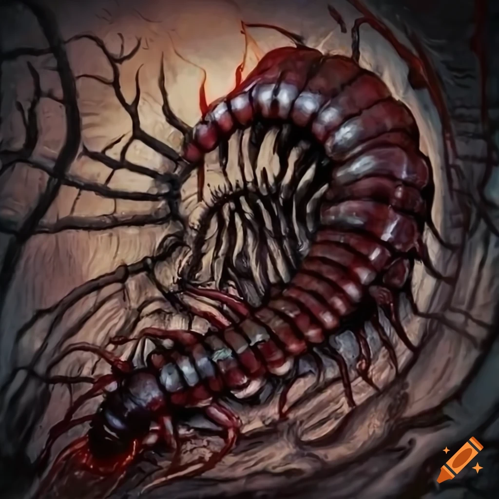 Sculpture of a dark runic centipede on Craiyon