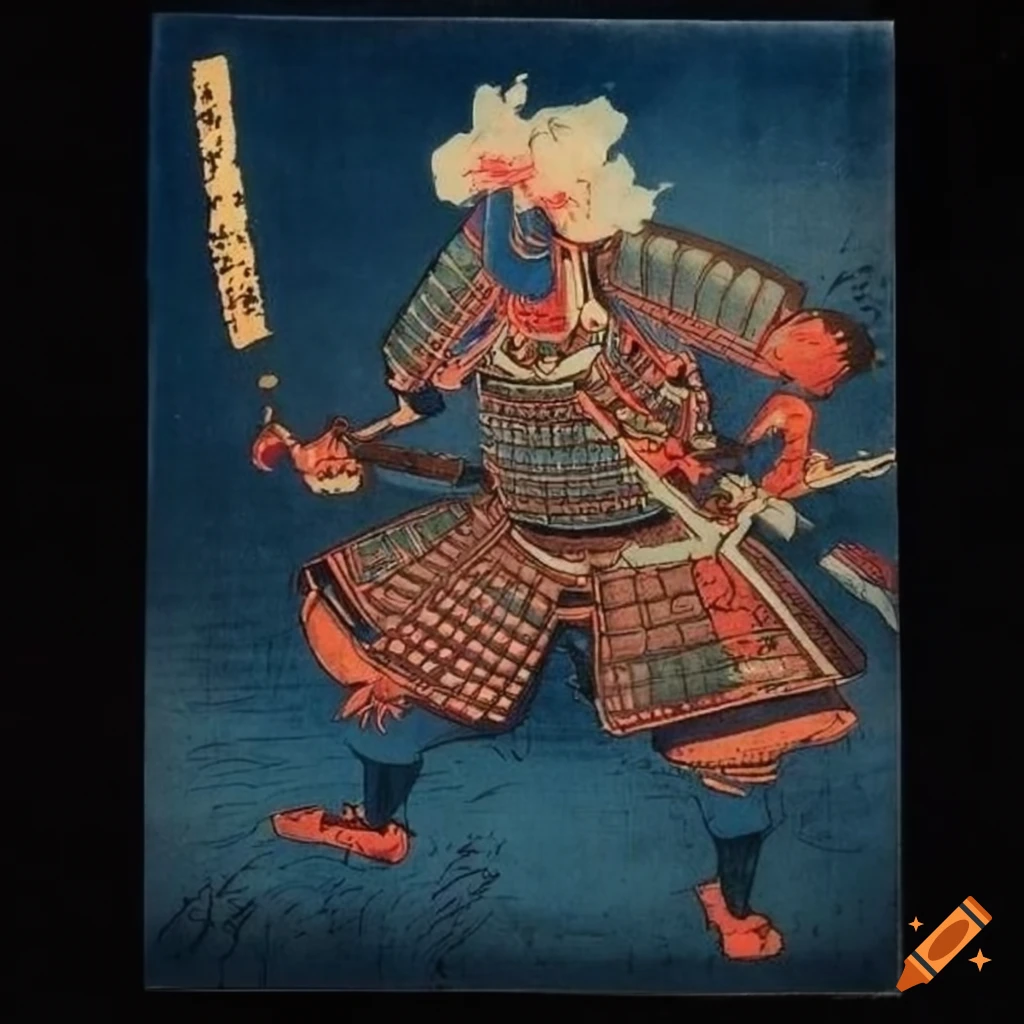 Japanese woodblock print of a tengu samurai on Craiyon