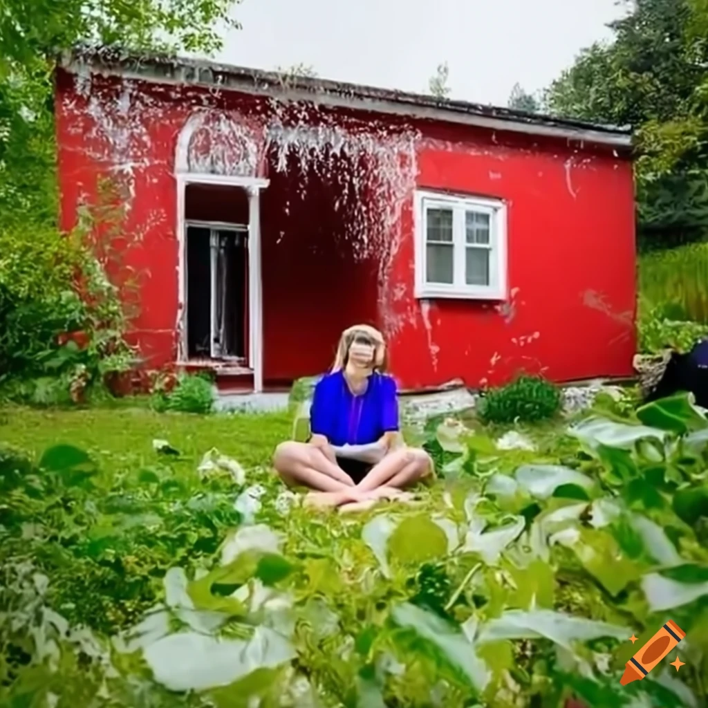 Woman sitting in a garden crying on Craiyon