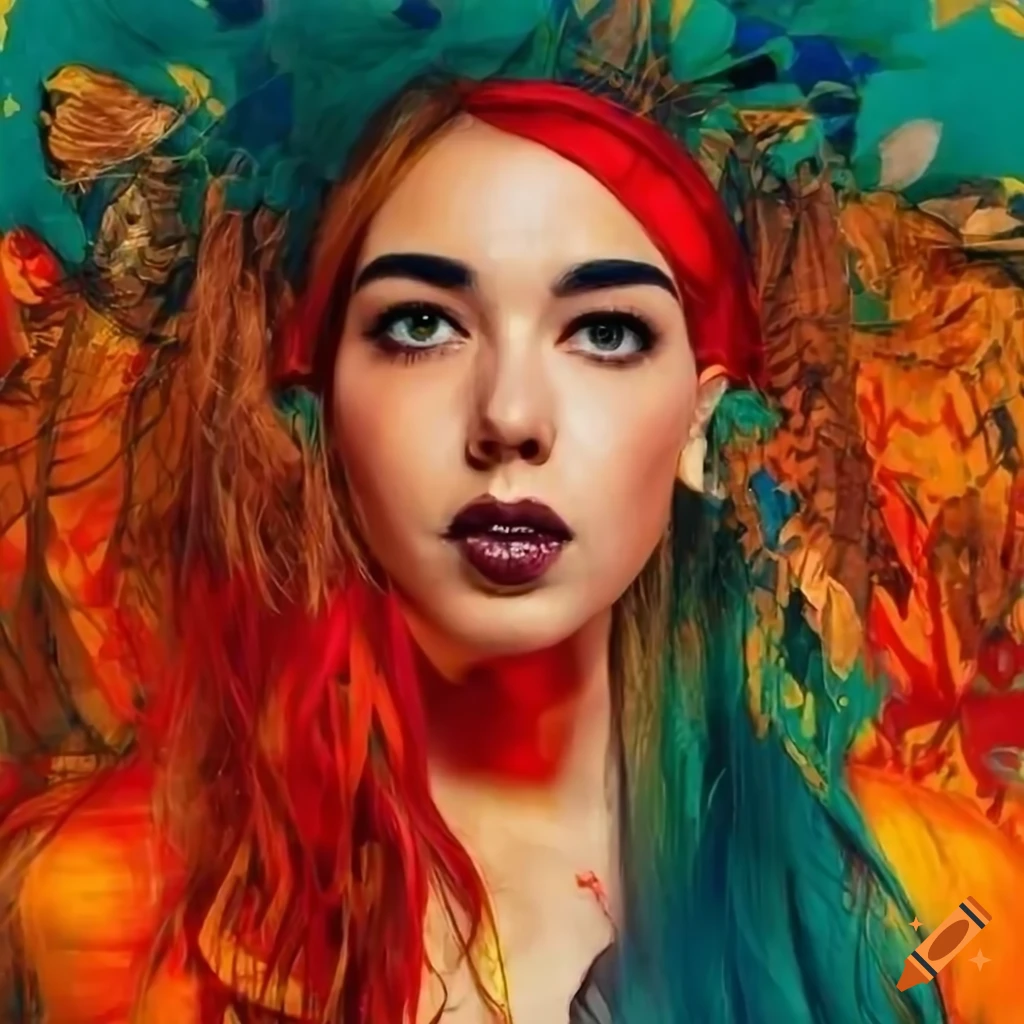Vibrant boho-style portrait of a young woman