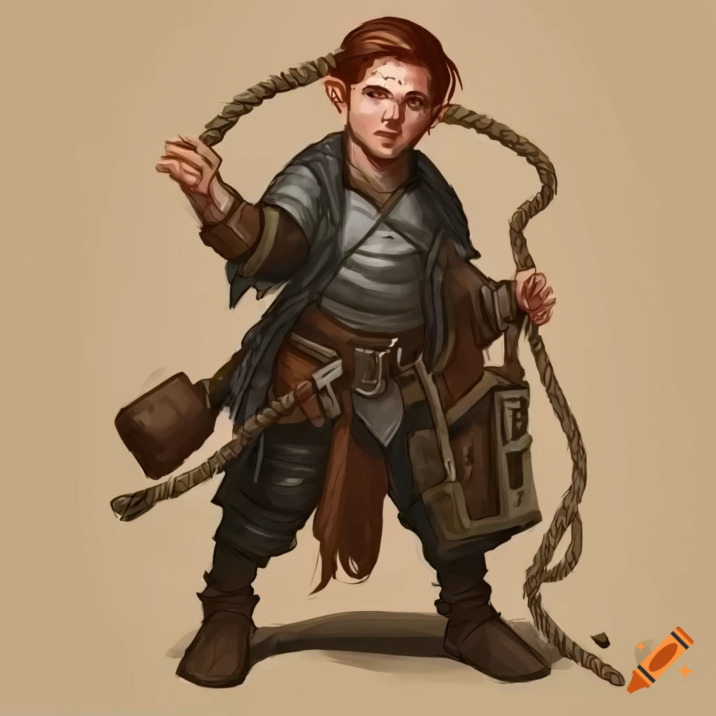 Artwork of a male halfling rogue with gear