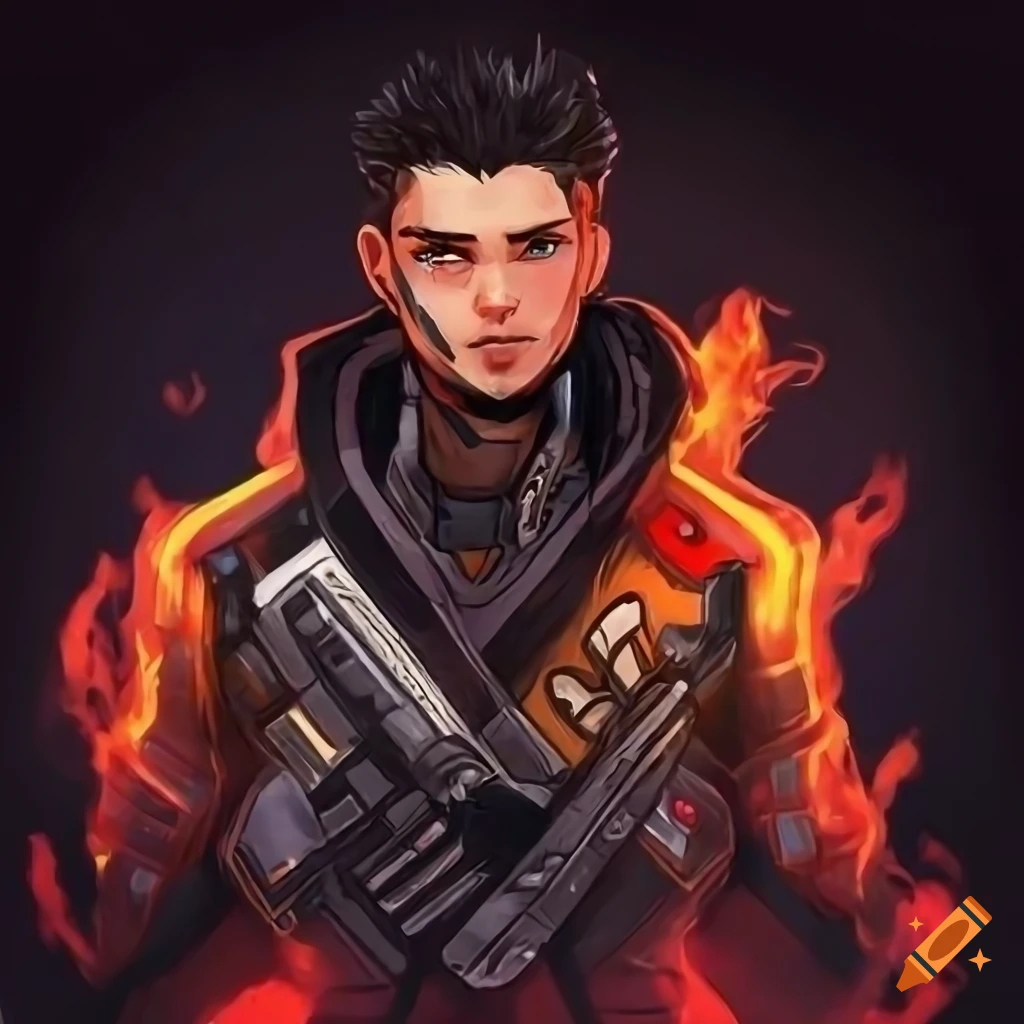 Illustration of a male apex legend with fire powers