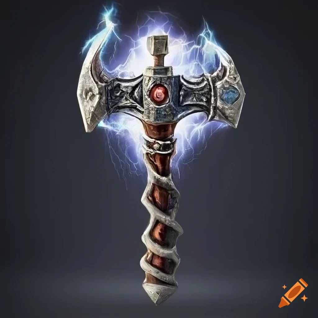 Silver fantasy hammer with lightning design