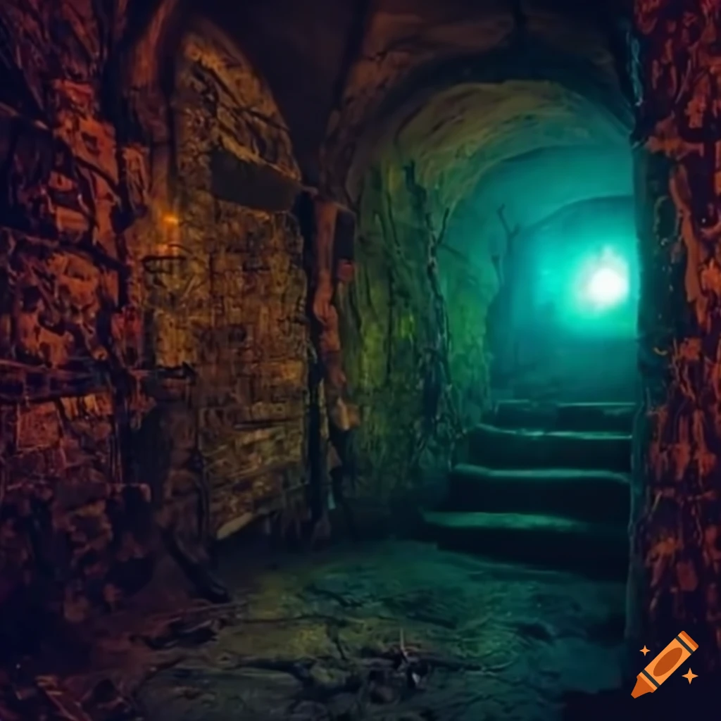 Image of an eerie underground dungeon with torchlight on Craiyon