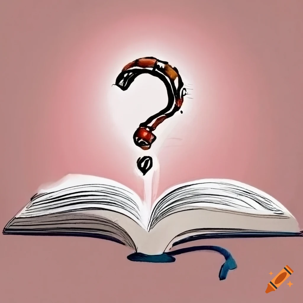 Artistic drawing of a book with a question mark on Craiyon