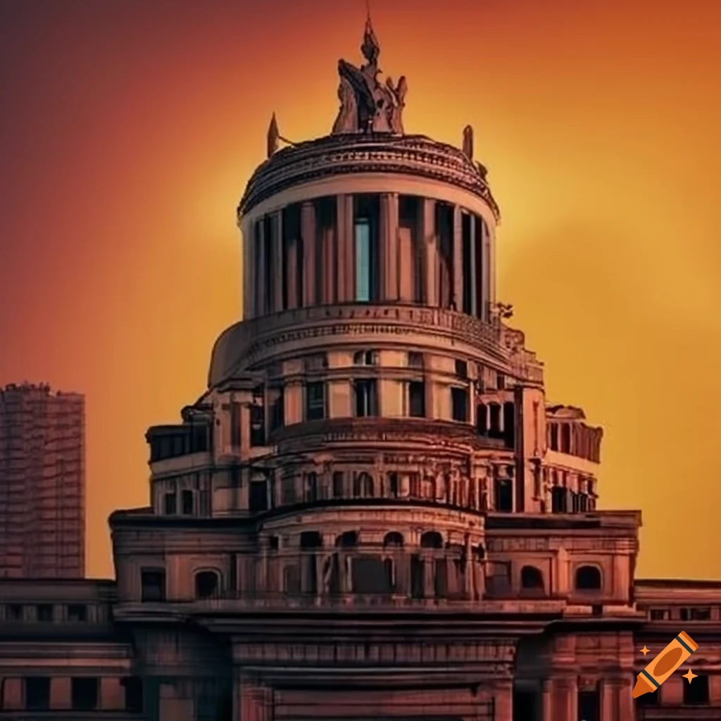 Image of u.s. capital in retro futuristic soviet architecture style