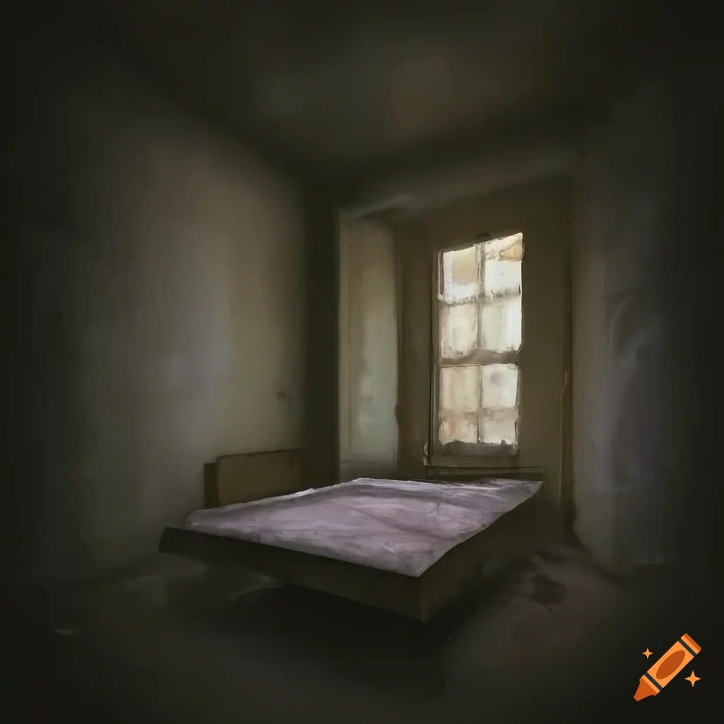 Image of an abandoned room with a rotting bed