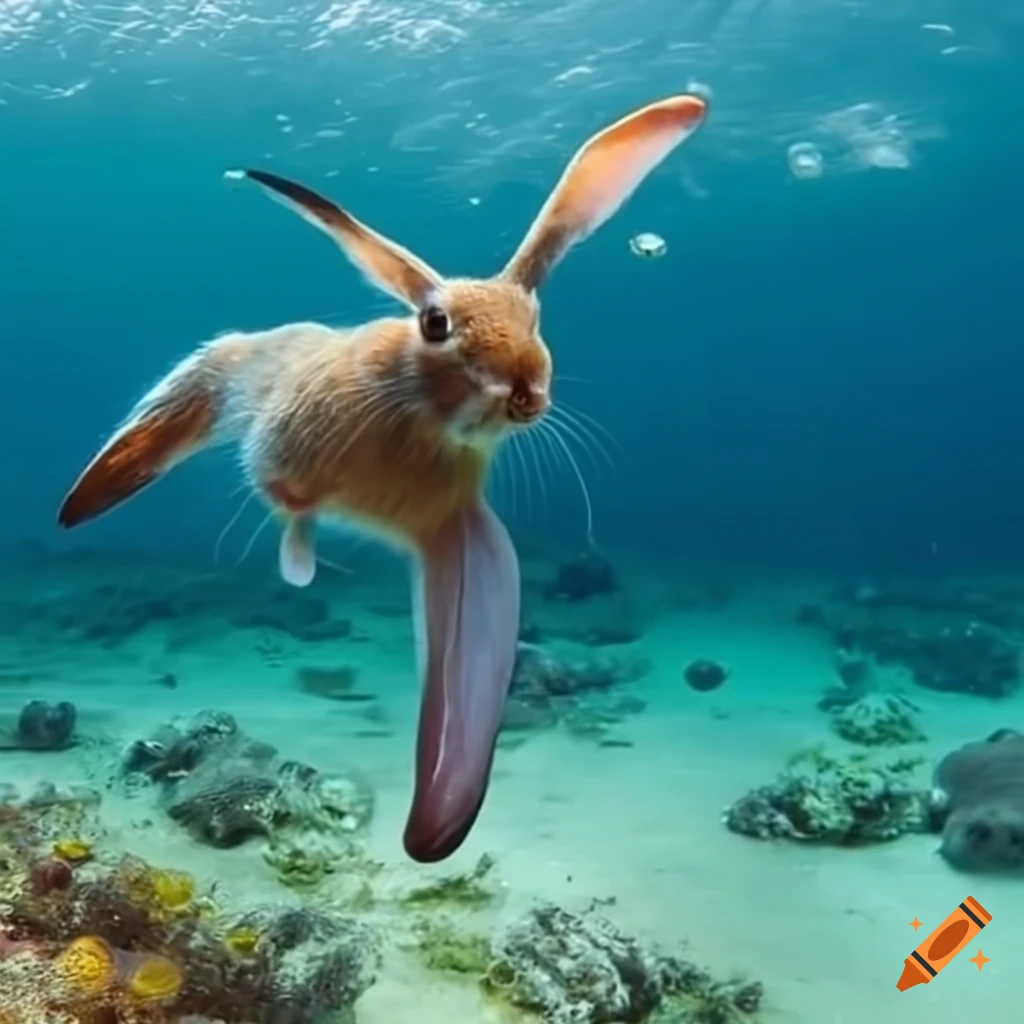 A rabbit diving in the sea on Craiyon