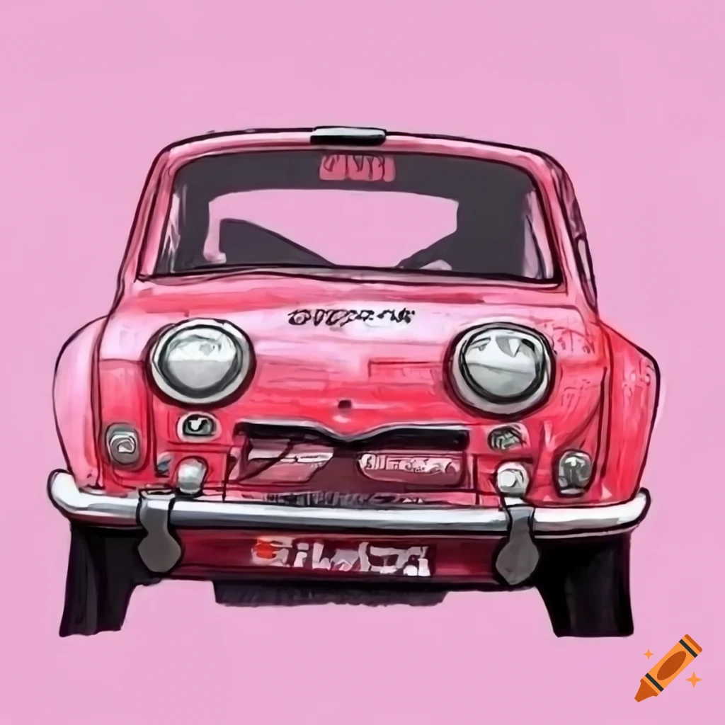 Pink simca 1000 rally car illustration