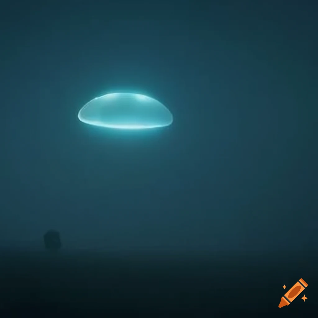 Mysterious ufo landing in a foggy field at night