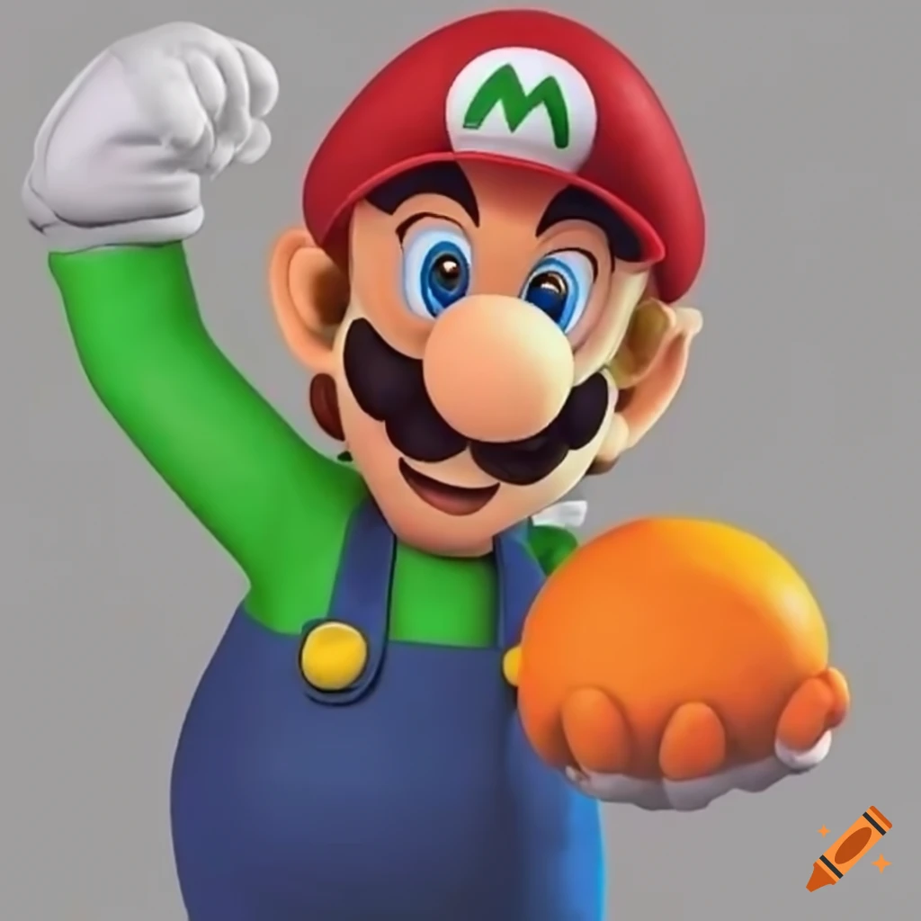 Luigi holding an orange