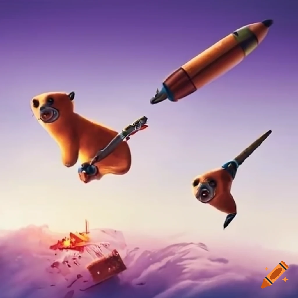 Illustration of bears flying in rockets
