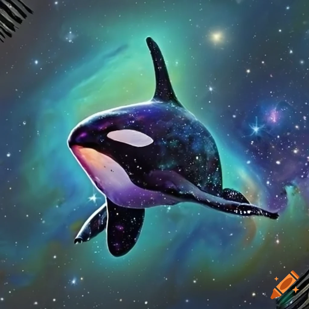 Cosmic orca swimming among stars on Craiyon