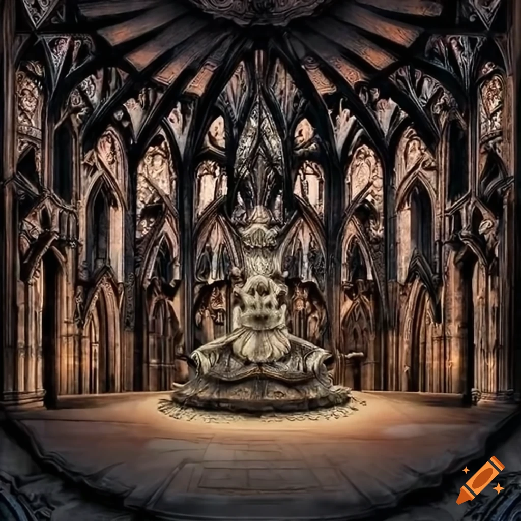 Impressive gothic circular hall with dragon statues on Craiyon