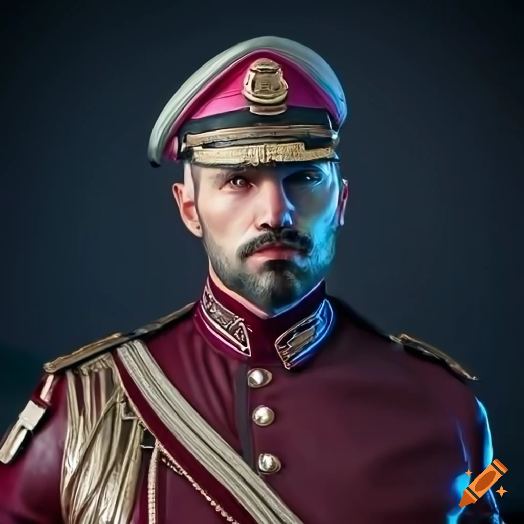 Sculpted portrait of a male soldier in futuristic military dress on Craiyon