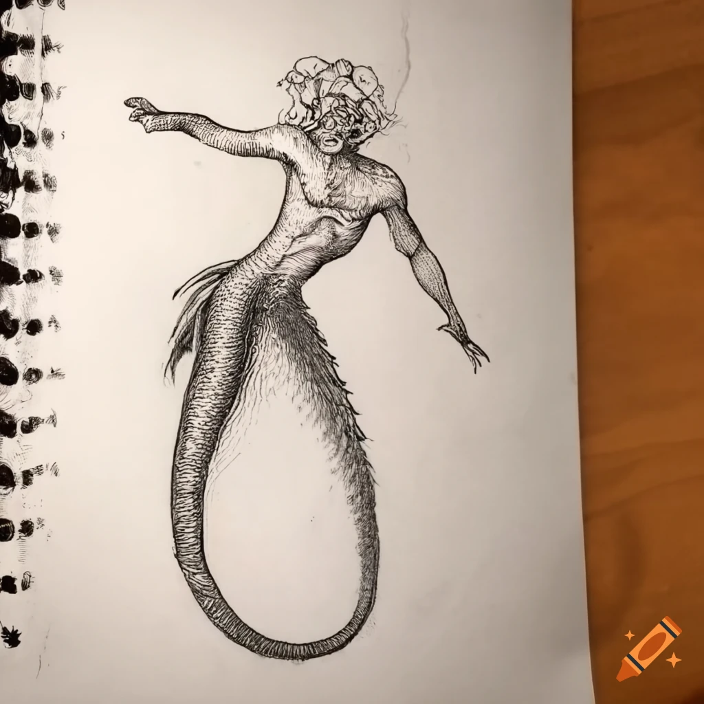 Detailed etching of a fungus merman