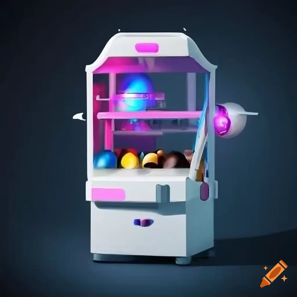 White claw machine with space-themed prizes on Craiyon