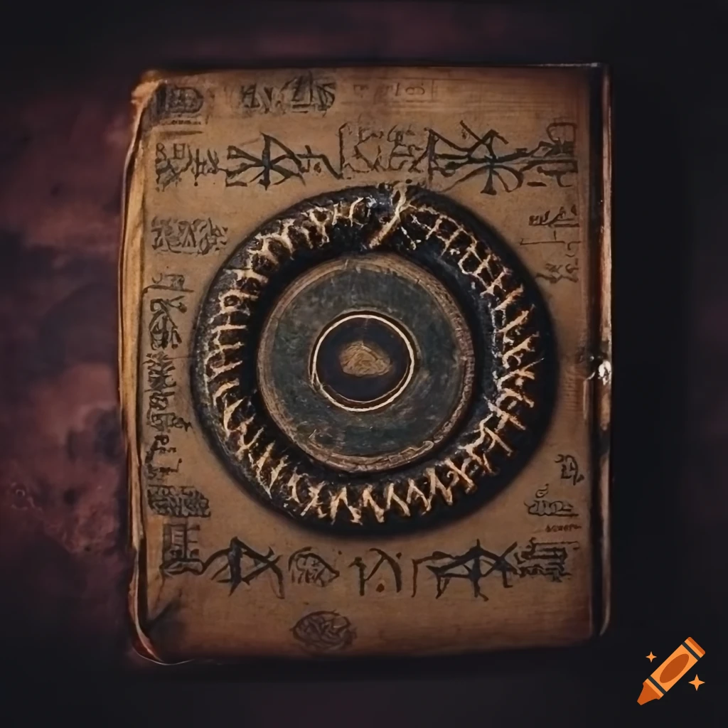 Photo of an ancient book with ouroboros and occult runes on Craiyon