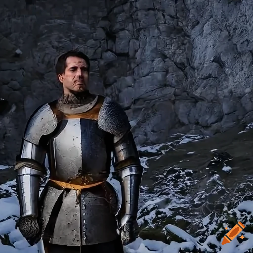 Detailed image of a medieval knight in snowy landscape on Craiyon