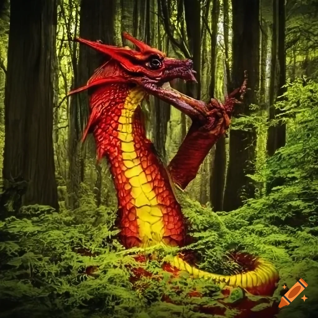 Sharp-toothed mystical dragon in a forest on Craiyon