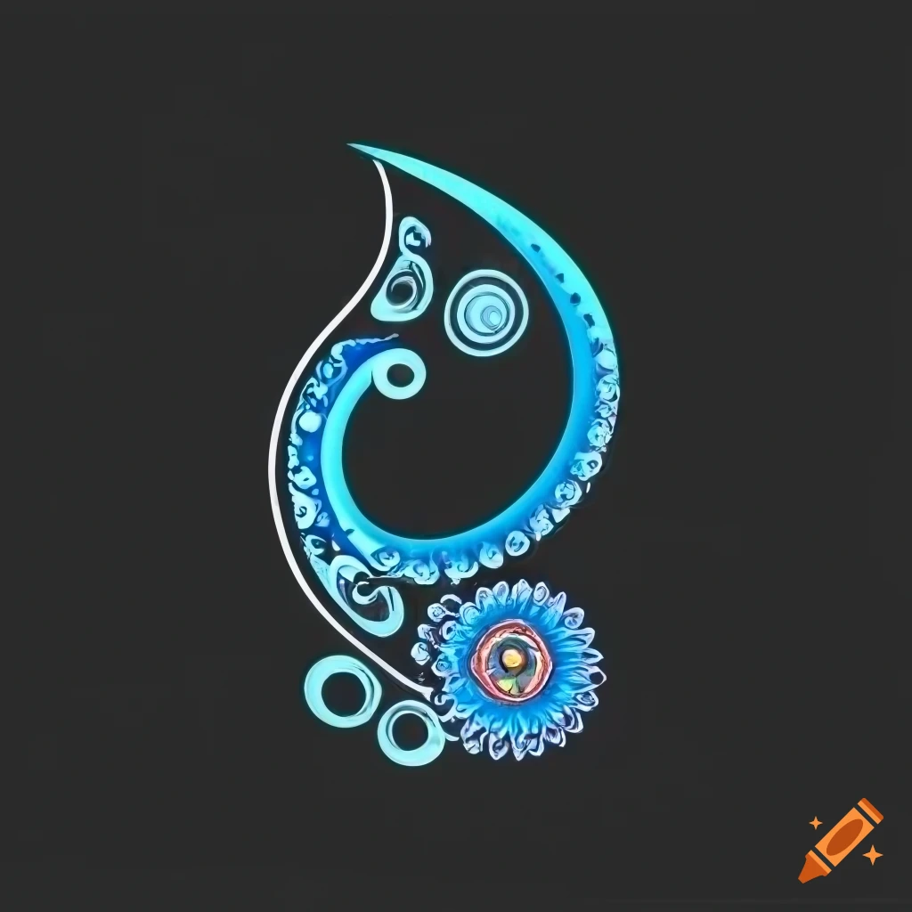 Logo design with blue swirly font and paisley pattern on Craiyon