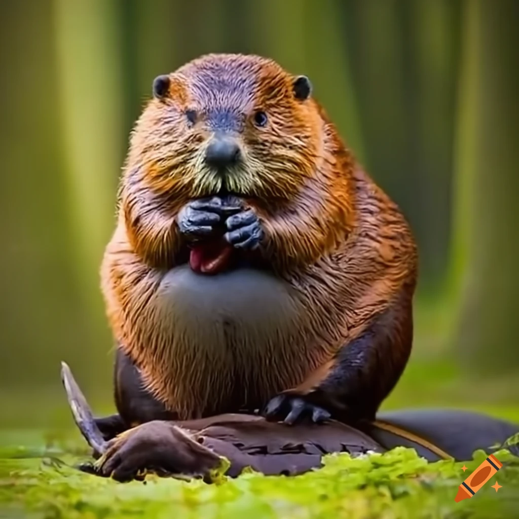 Humorous illustration of a muscular beaver relaxing under a tree