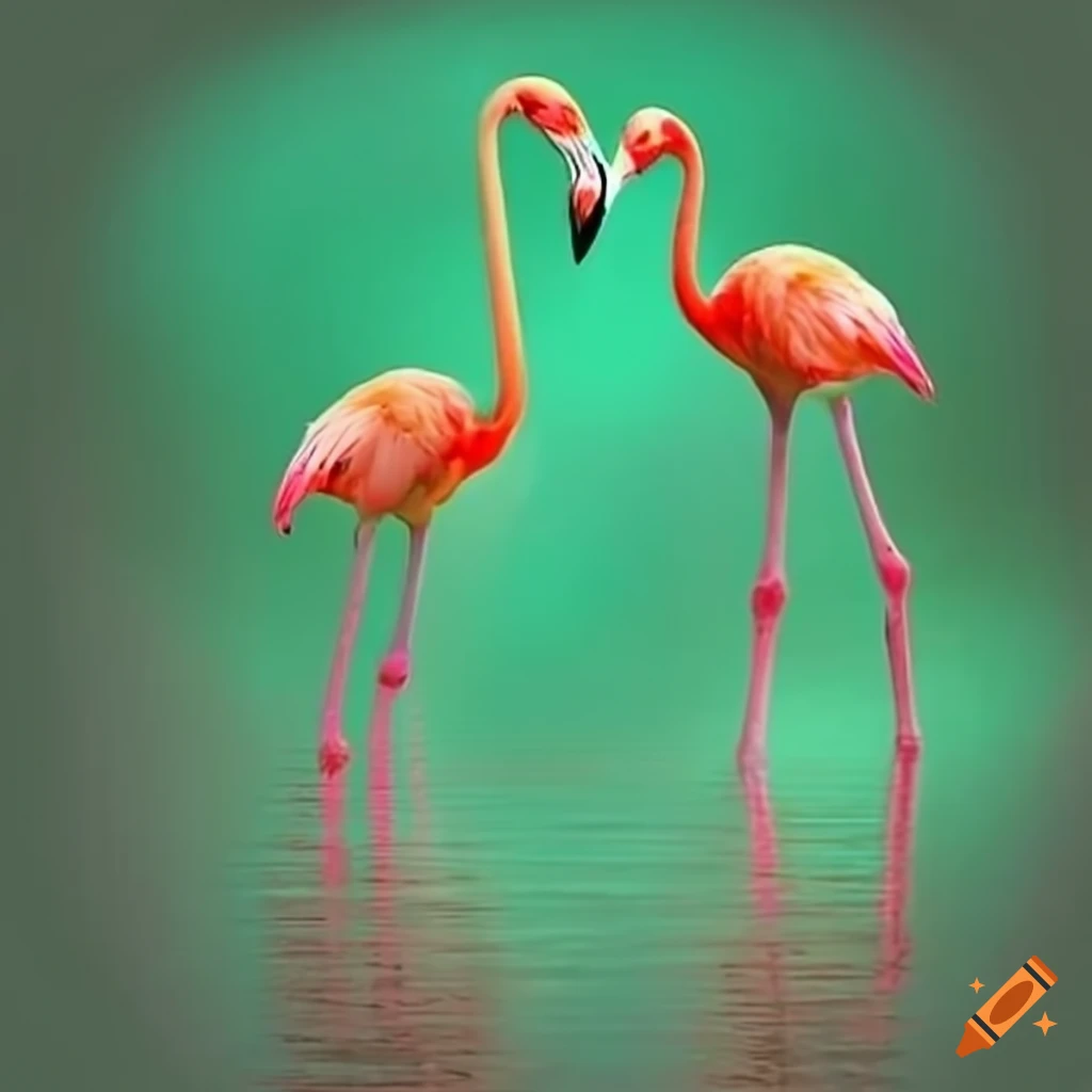 Pale green flamingos in a natural habitat