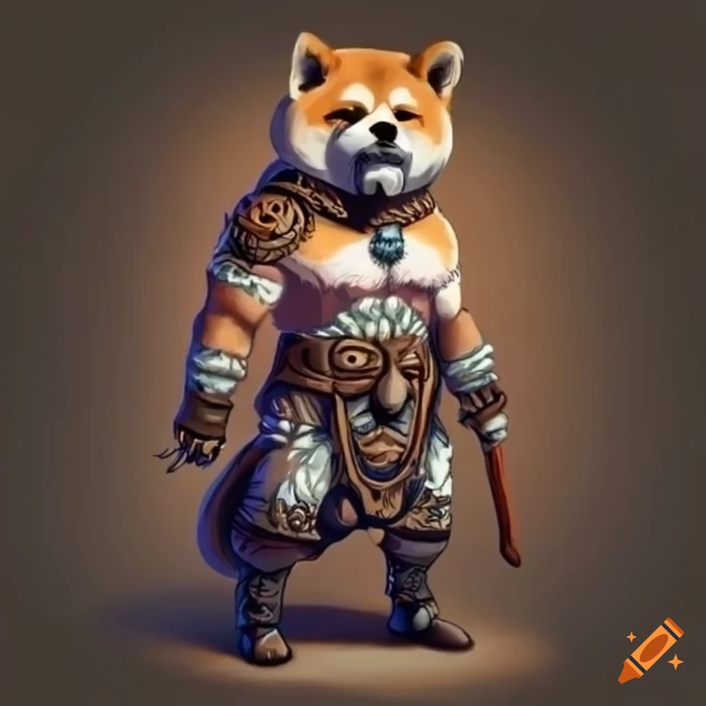 Viking-inspired dog character with an axe on Craiyon