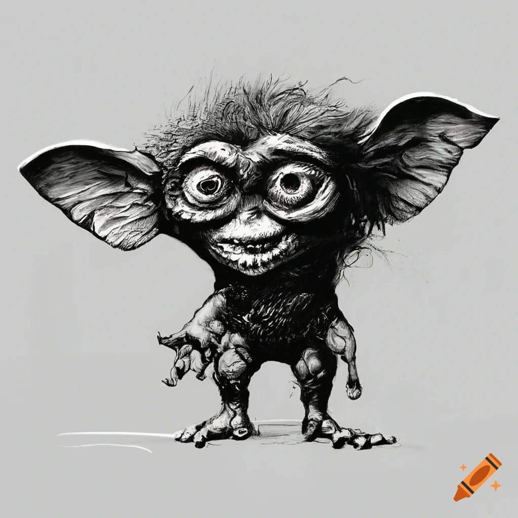 Black and white gremlin artwork by frank frazetta on Craiyon